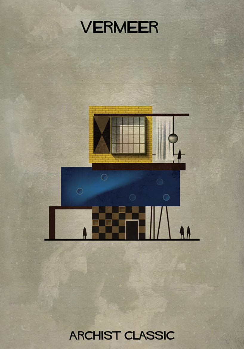 federico babina captures famous artists as architectural illustrations