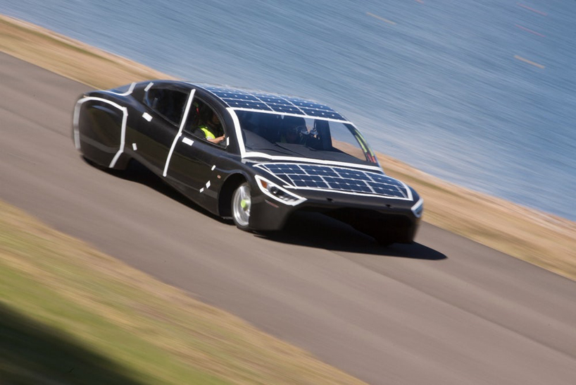 electric automobile on the road to compete in 3000 km solar race