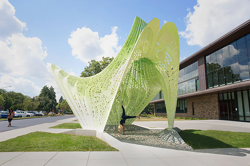 rhode island college welcomes visitors with green hyperbolic pavilion