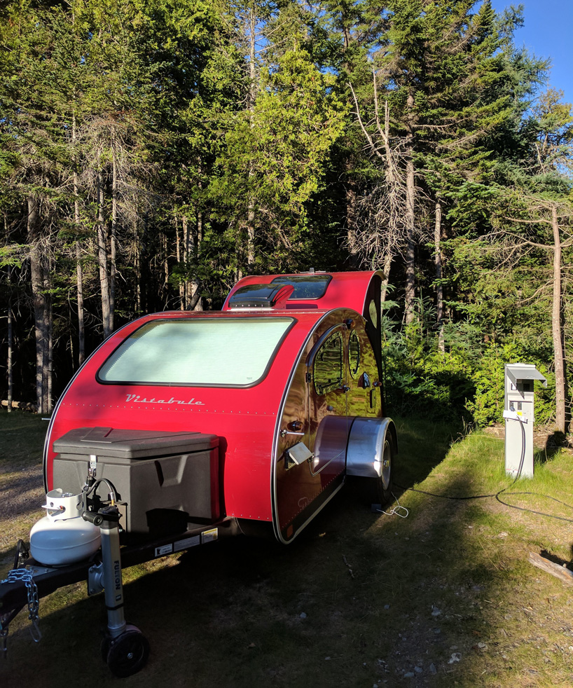 vistabule's teardrop camping trailer is built for off-the-grid adventures