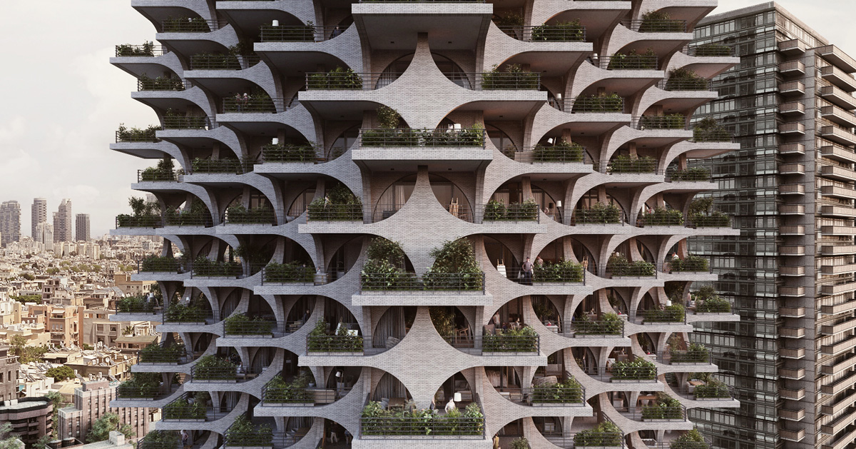 penda's high-rise celebrates tel aviv's bauhaus era with cascading ...