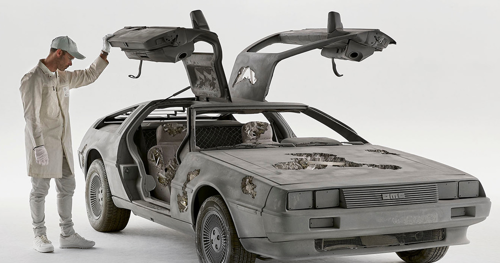 it's the year 3018 in daniel arsham's eroded fantasy future at perrotin