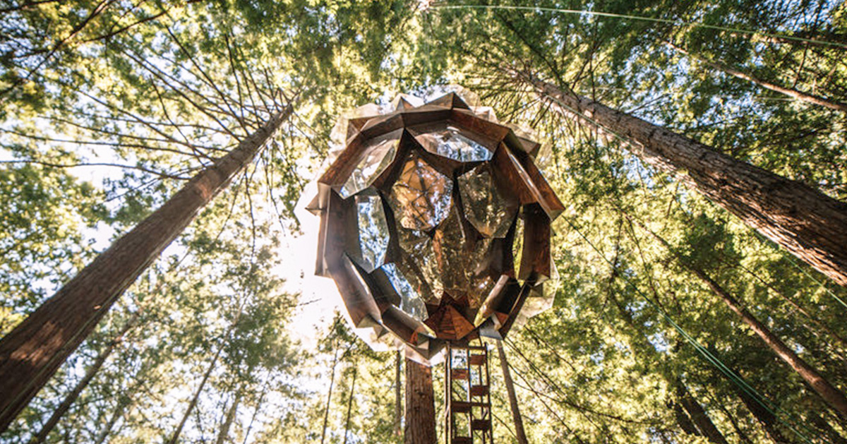 pinecone-shaped treehouse offers 360 degree views of the forest's canopy