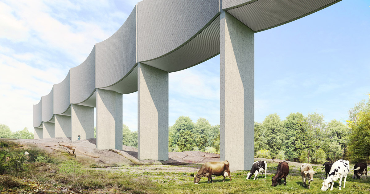 white arkitekter forms water tower in an elongated wave shape in varberg