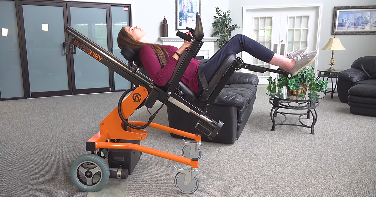 ablechair lets wheelchair users stand, walk, recline and lie down