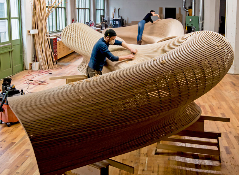 steam bent, sculpted, carved, and cut.