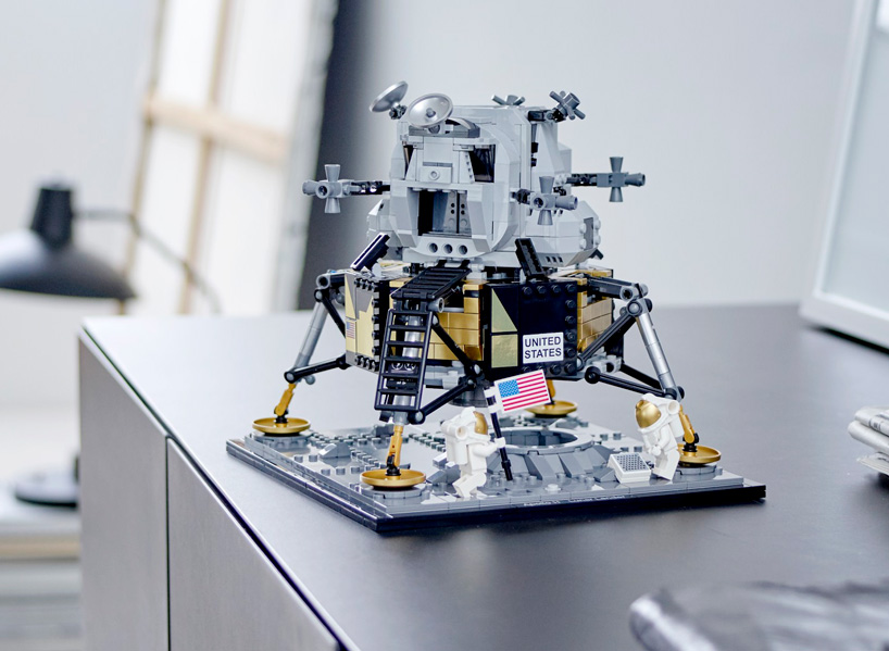 the 1087-piece set features apollo 11’s eagle lunar module in both its ...