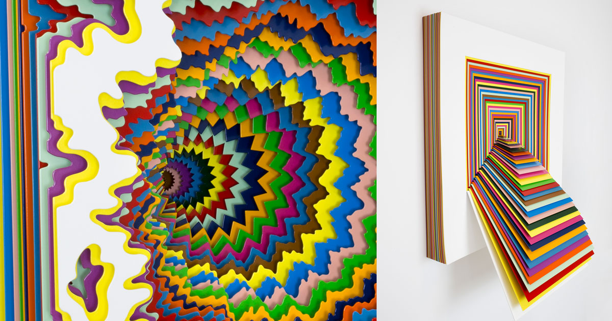jen stark transforms new york city gallery into kaleidoscope of color