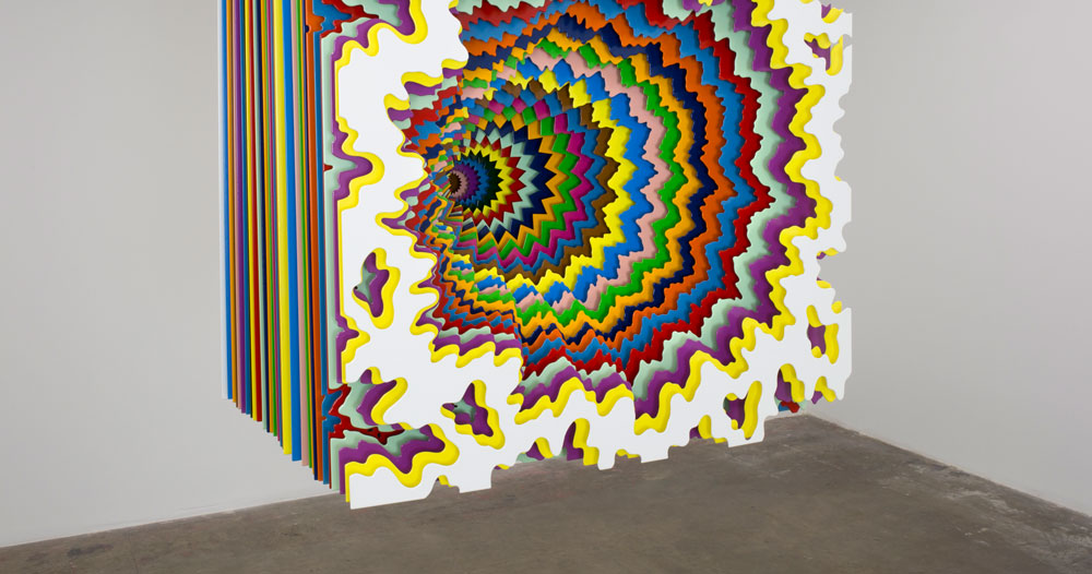 jen stark transforms new york city gallery into kaleidoscope of color