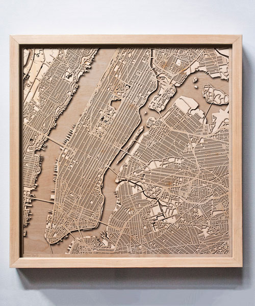 3D city maps reveal urban spaces with layers of laser-engraved wood