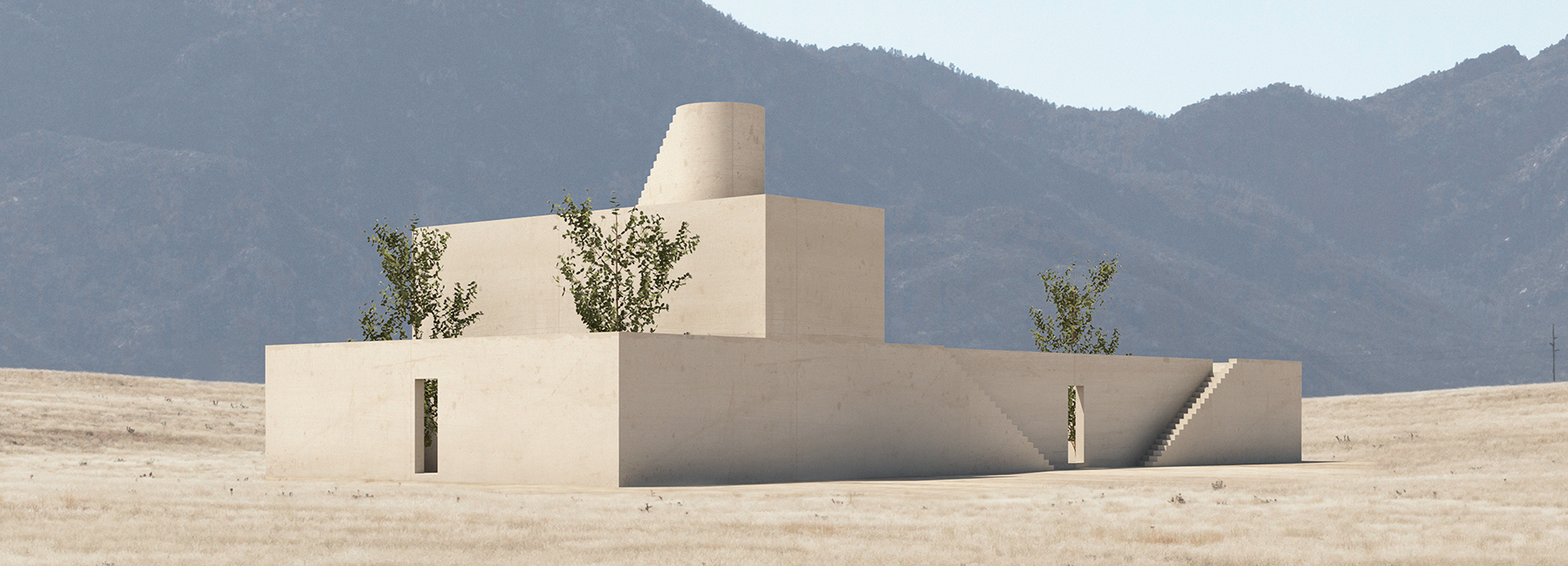 a minimalist composition of volumes echoes the desert landscape of marfa