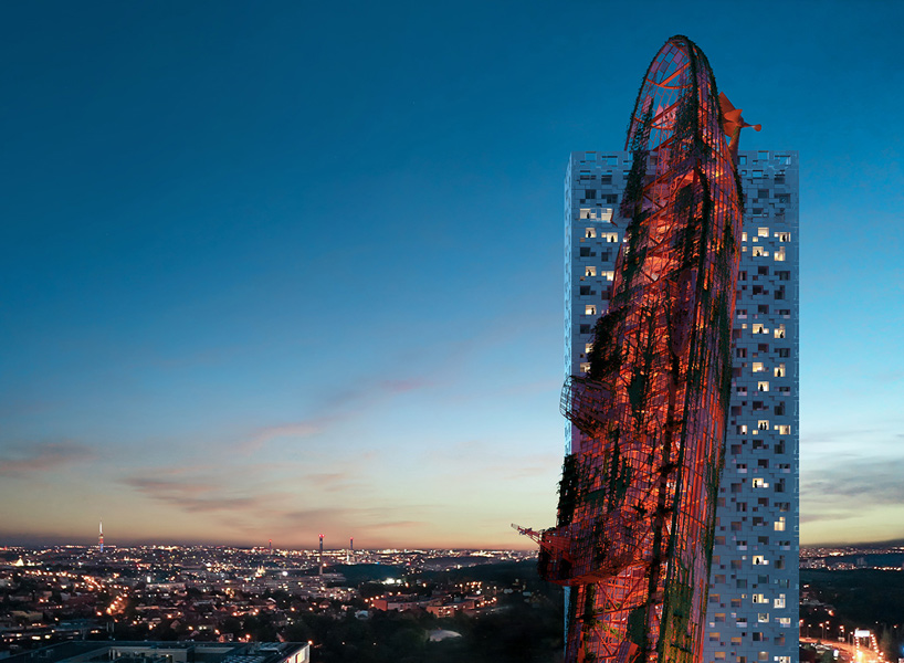 the distinctively shaped 'top tower' has been designed by a sculptor ...