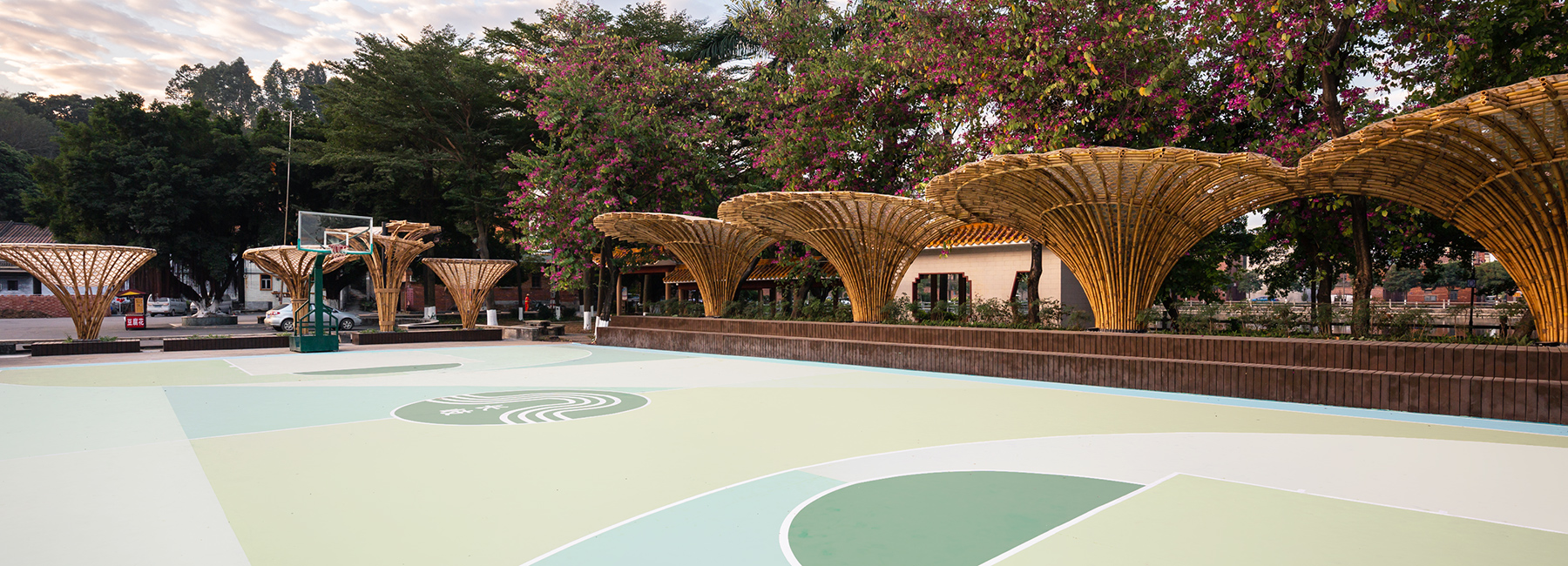 atelier cnS works with locals to build the changqi stadium bamboo corridor