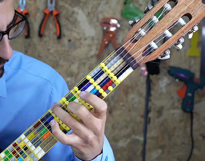 inspired by his son's love of LEGO, the microtonal guitar can be used ...