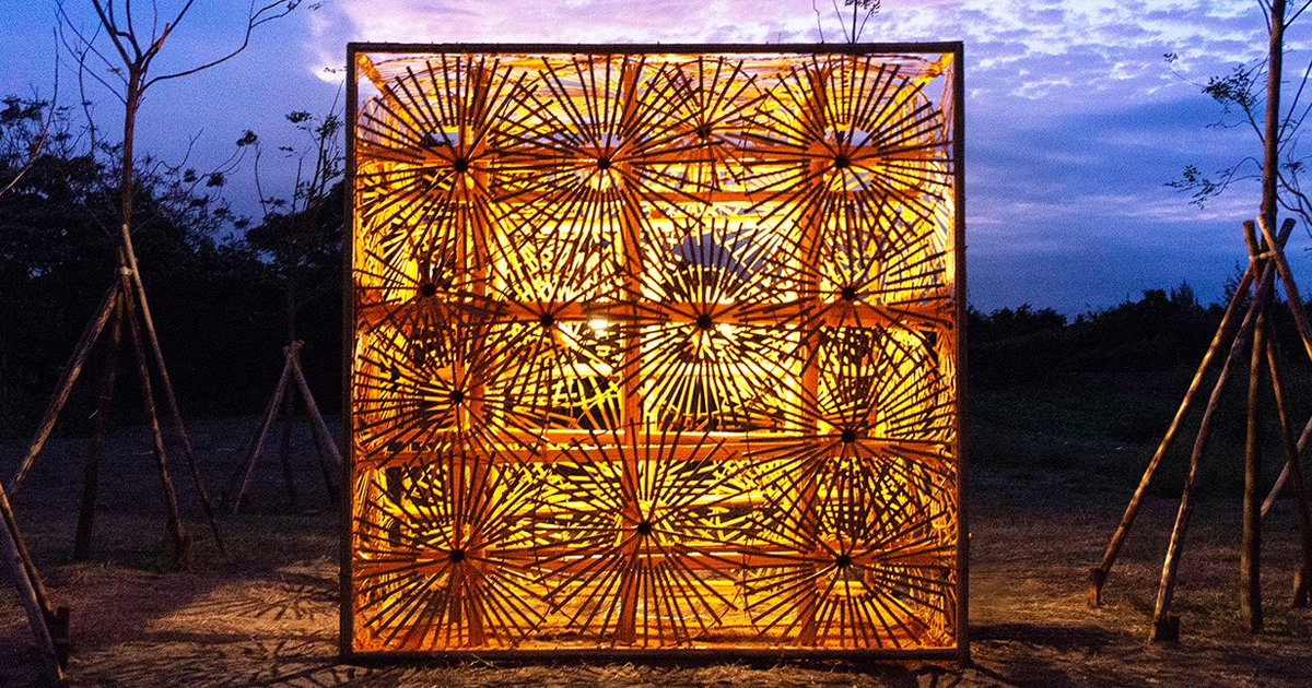 ching ke lin weaves bamboo strips to represent fireworks in taiwan