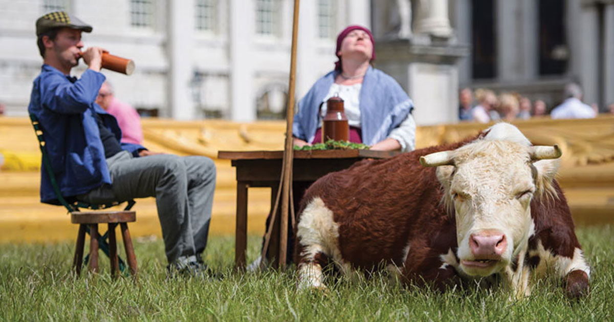 captain boomer brings bucolic painting to life with real cows in ...