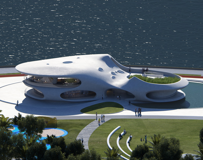 the monolithic design is cast from white concrete, which ensures that ...