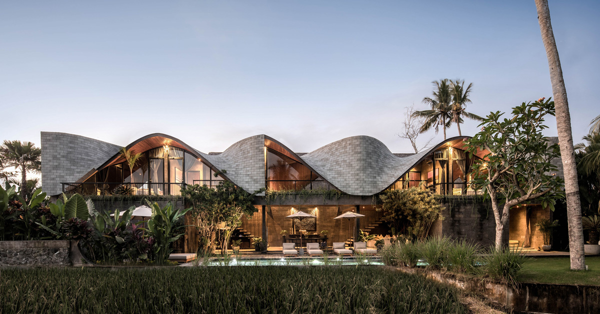 alexis dornier tops 'alpha house' in bali with sculptural, undulating roof