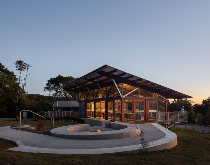 the retreat's skeletal structural elements are reflective of a tree canopy.