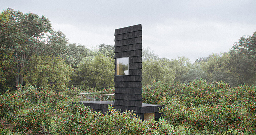WOJR designs six small orchard towers with uncanny formal qualities