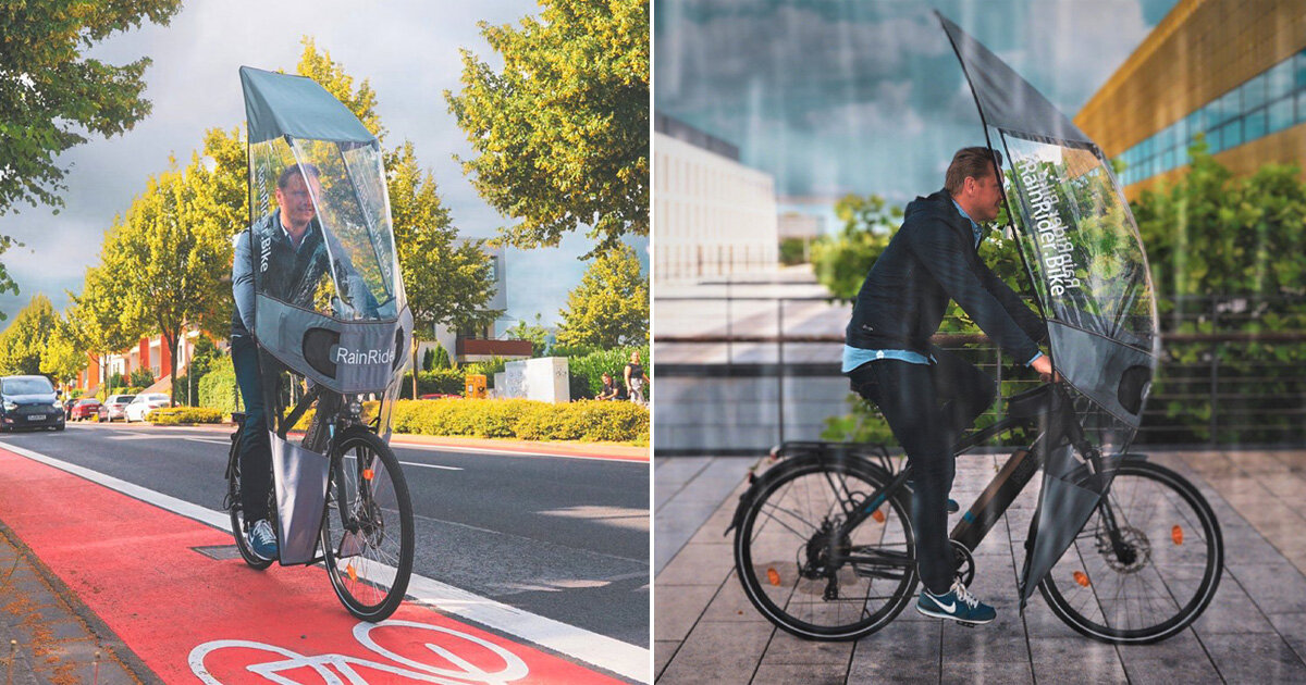 rainrider designs a lightweight cover to protect cyclists from bad weather