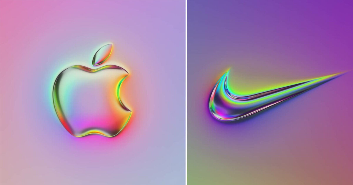 martin naumann treats famous logos with holographic chrome textures