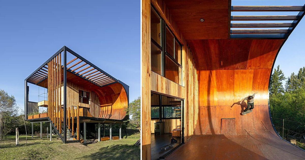 this 100% sustainable skatehouse is a fusion of house and skate park