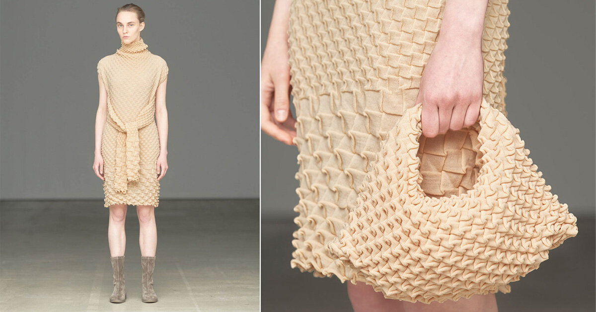 issey miyake's wool shell knit swirls like a seashell