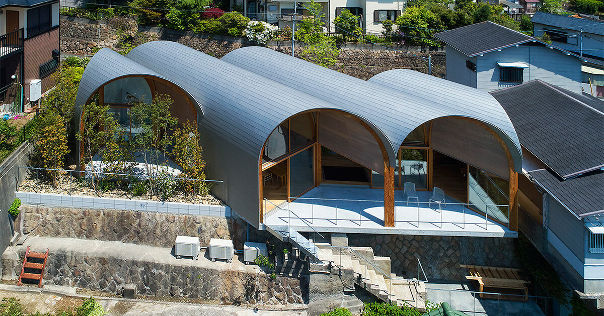 tilted vaulted roofs tops wooden house by tomohiro hata in koyoen, japan