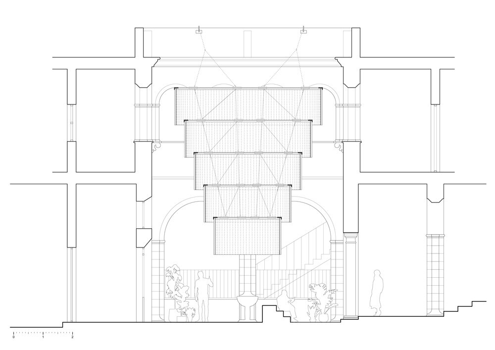 monumental lamp installation lights up the main patio of a 17th century ...
