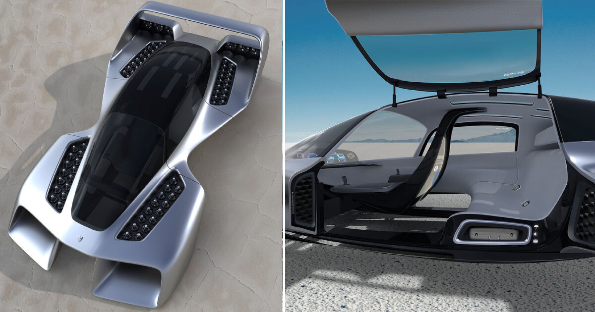 eVTOL LEO coupe is a jet turbine-propelled, 3-seater flying car