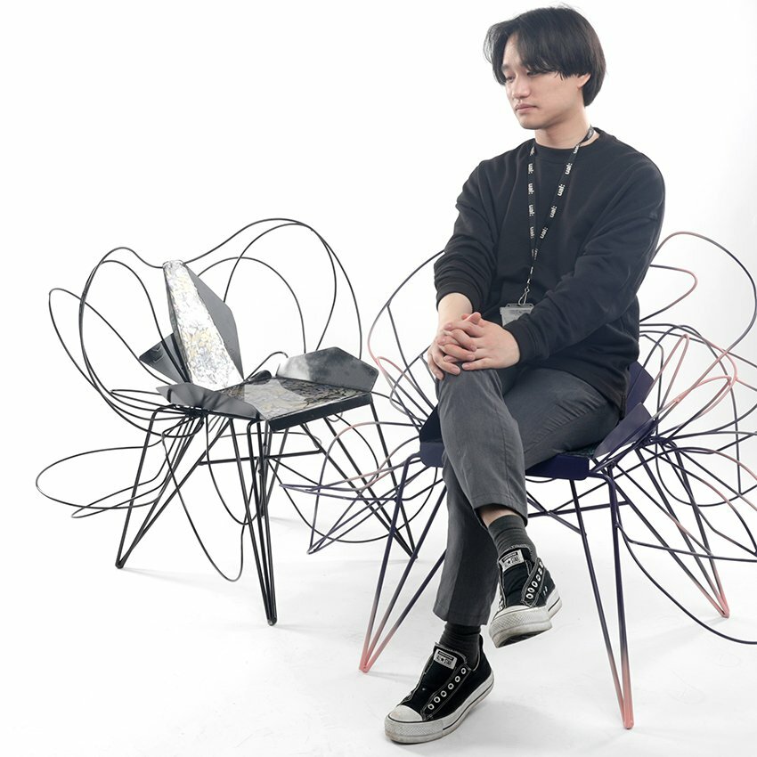 yejoong choi's swirling metal chairs are shaped to evoke butterflies