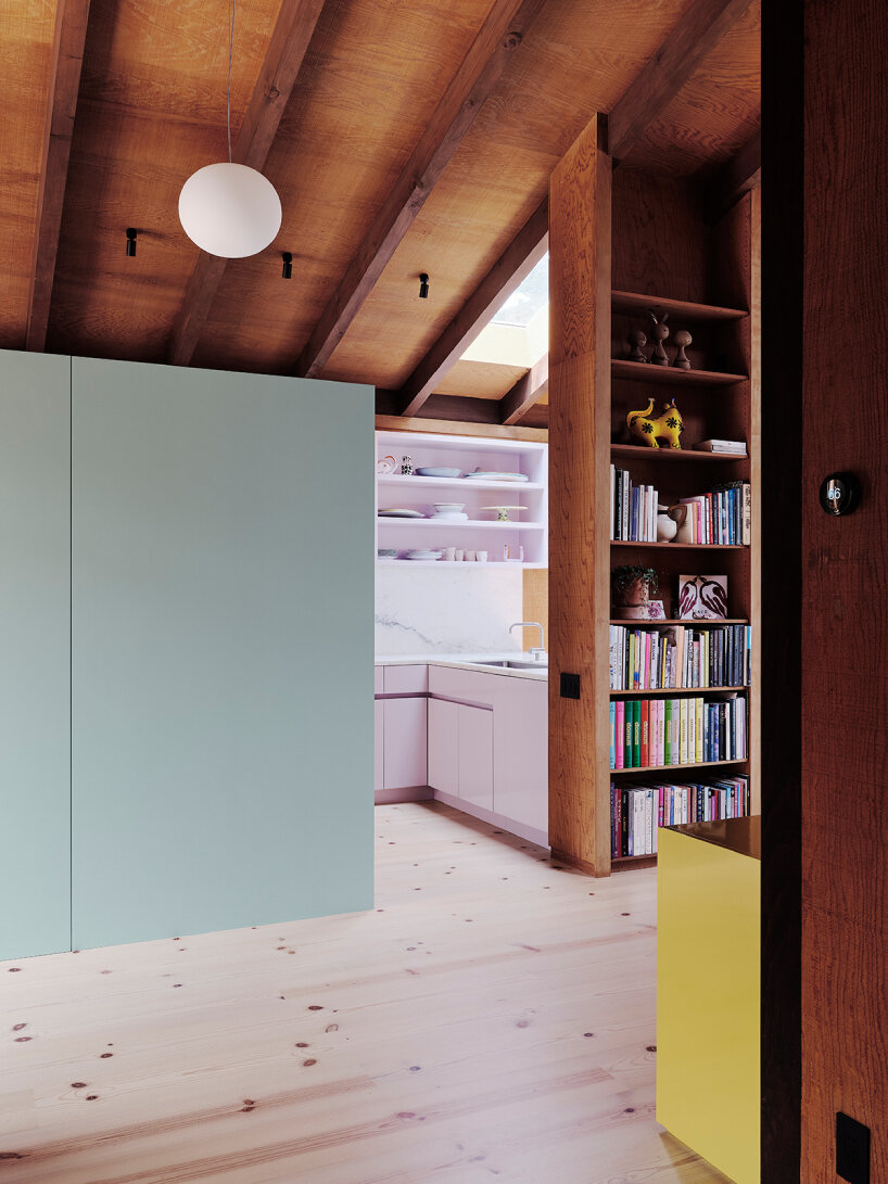 studio terpeluk blends redwood with marble, terrazzo, & soft tones in ...