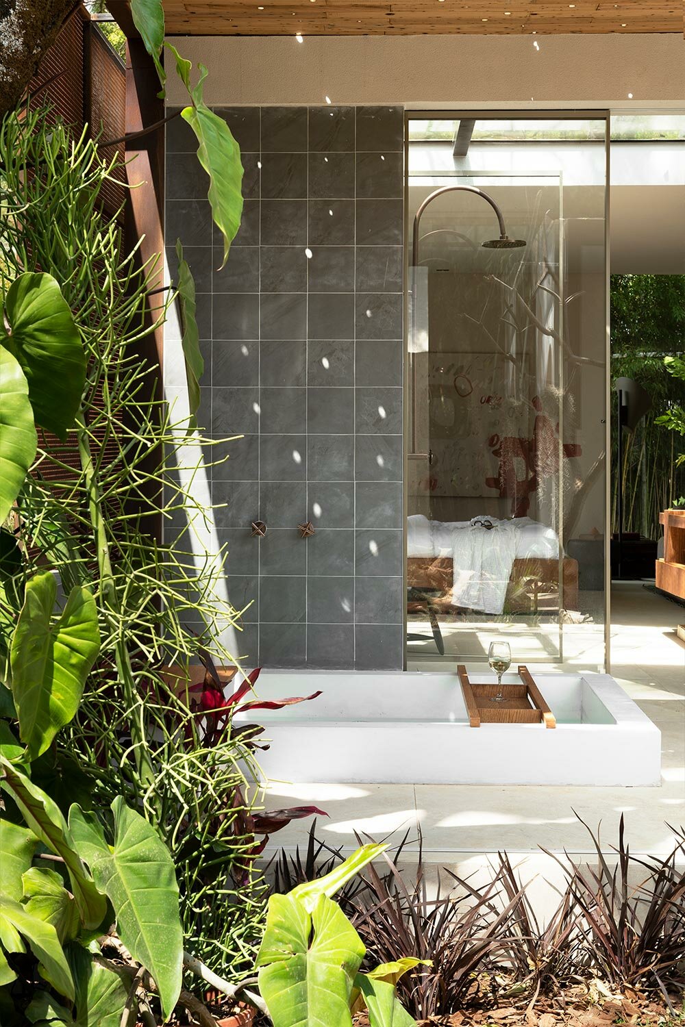 perforated louvers in corten steel clad getaway cabin in brazil