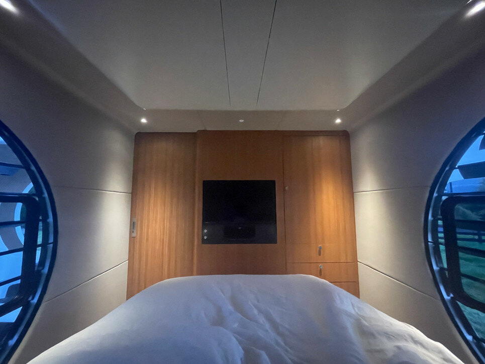 romotow camping trailer swivels out to form spacious deck lounge