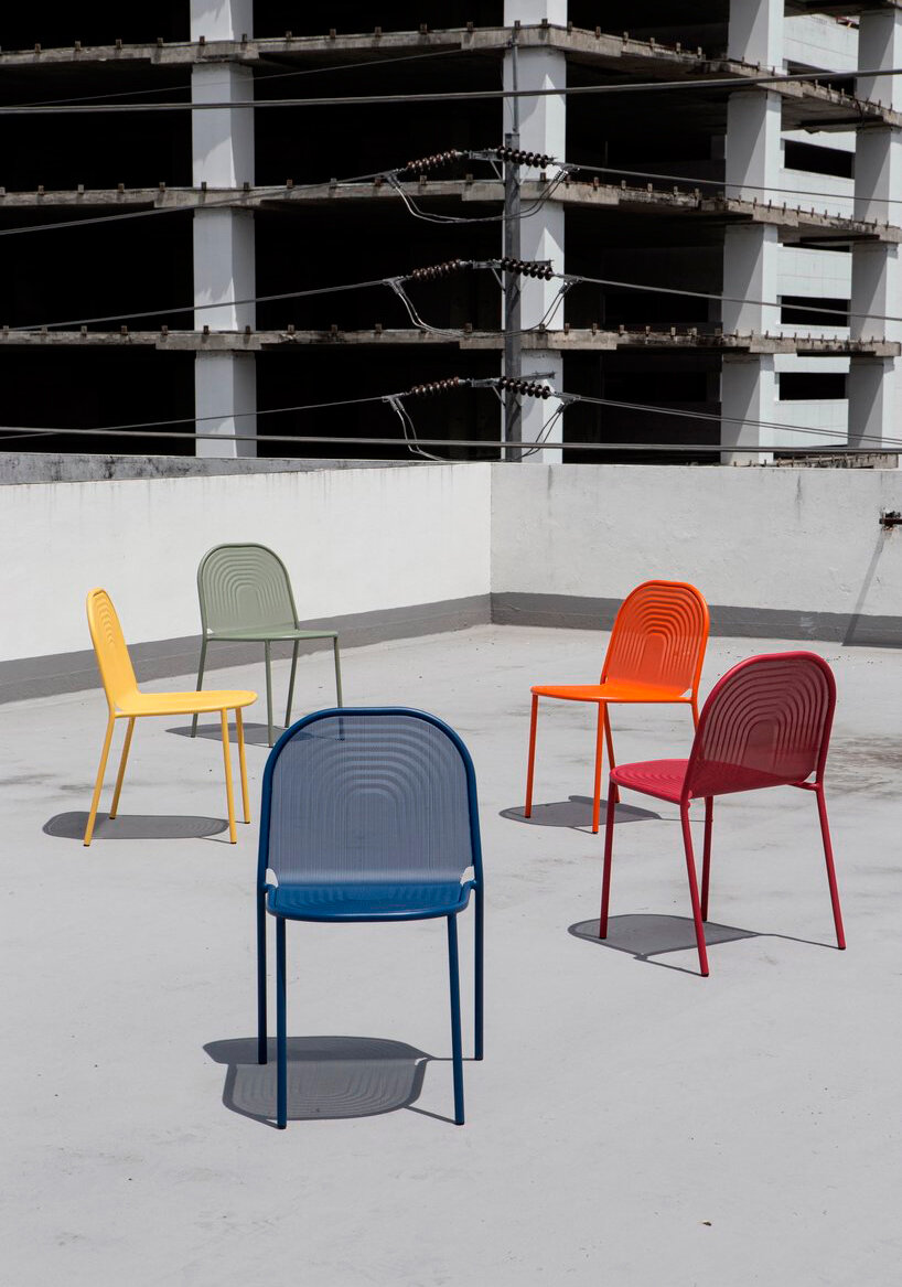 perforated steel sheet with rippling pattern composes stamping chair