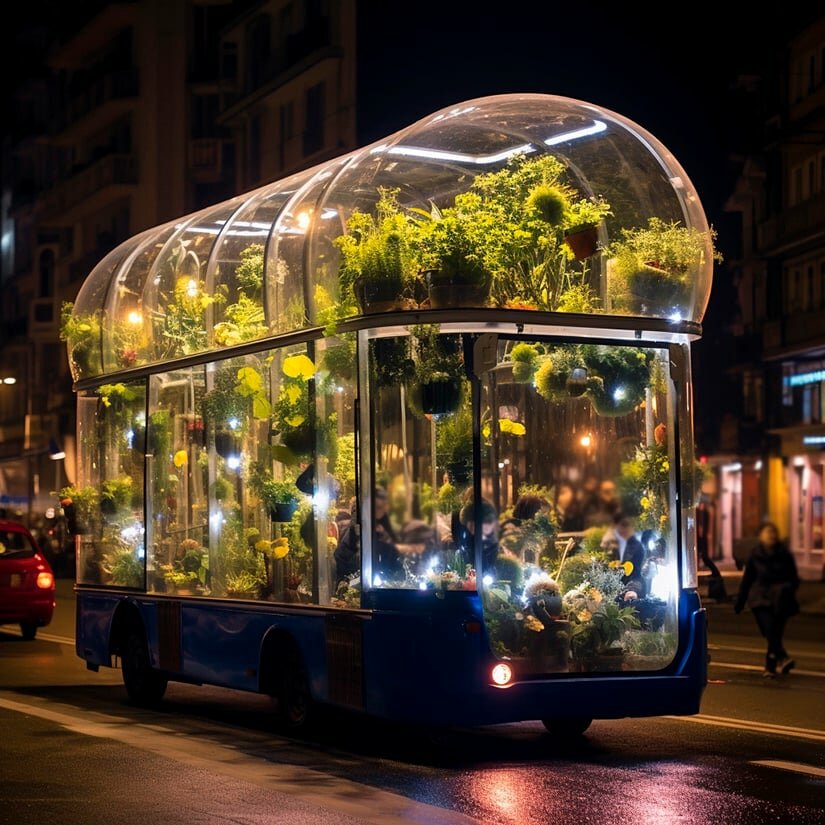emilio alarcón's AI series renders mobile greenhouse buses