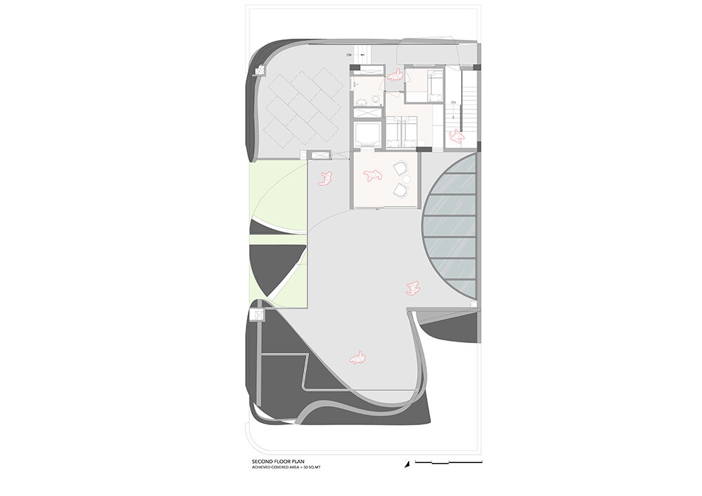 concrete ribbon wraps around studio ardete's residence in india