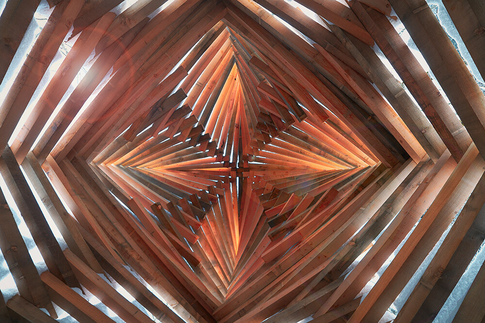 davide macullo's interwoven timber pavilions nestle in the swiss alps ...