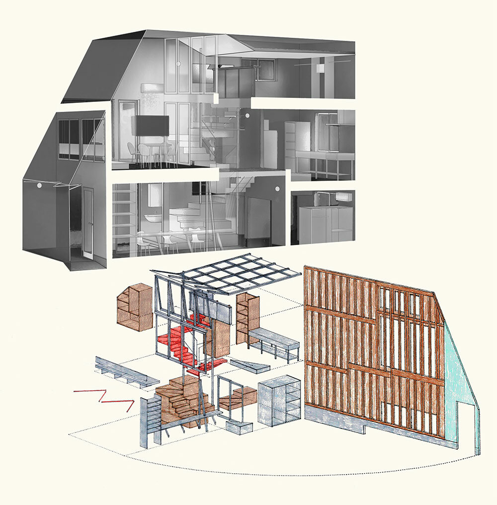 split-level platforms build up archidivision's dance floor house in tokyo