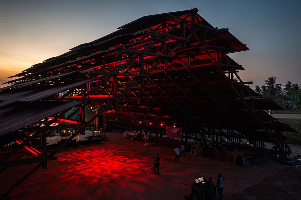 bangkok project studio constructs grand gable roof pavilion for thailand's festival