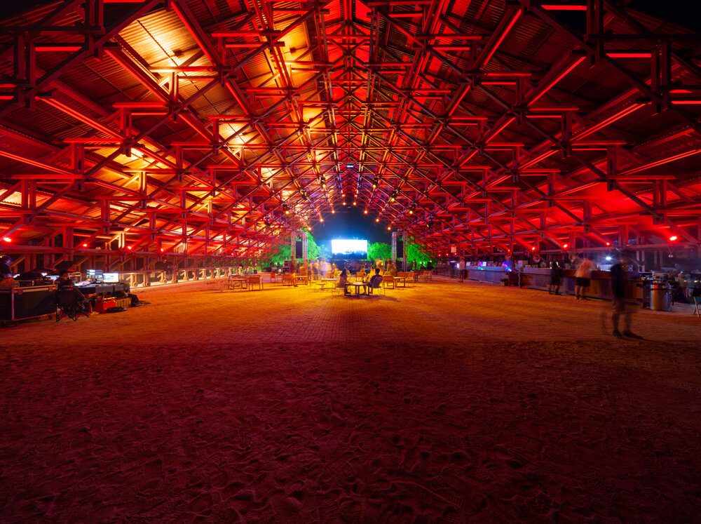 bangkok project studio constructs grand gable roof pavilion for thailand's festival