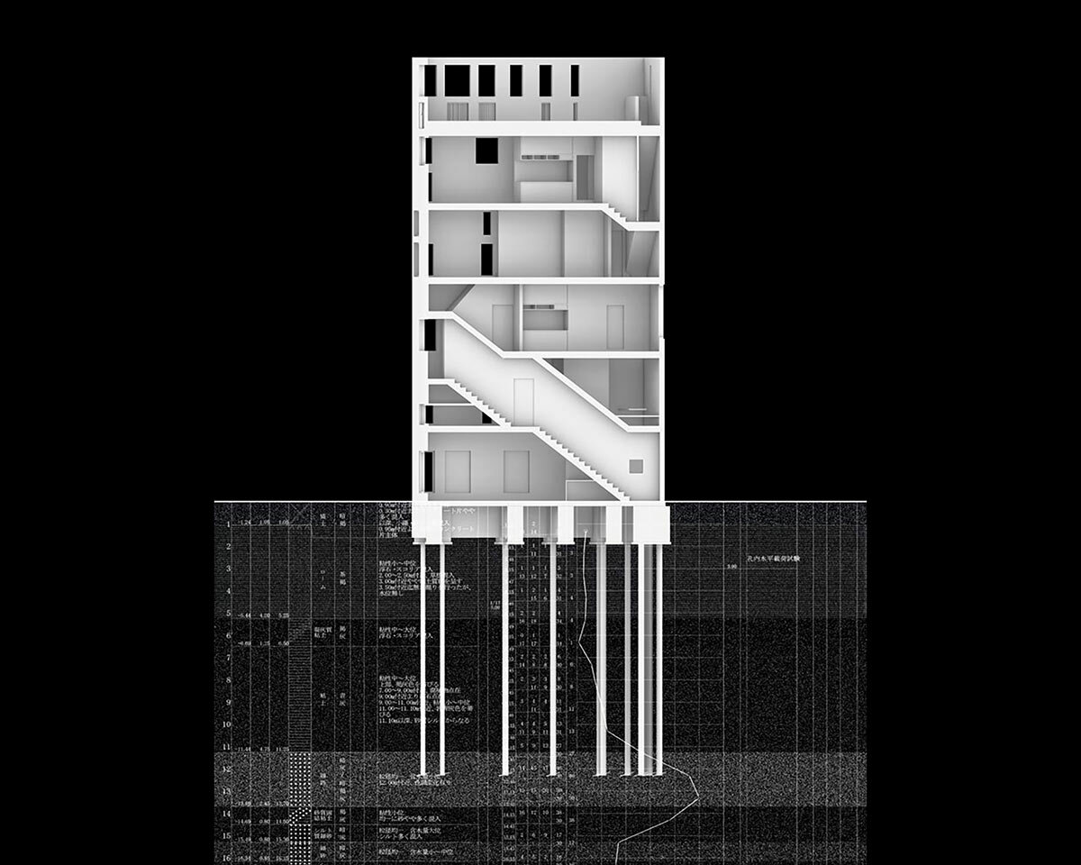 florian busch's nobori building rises as a narrow slice in tokyo