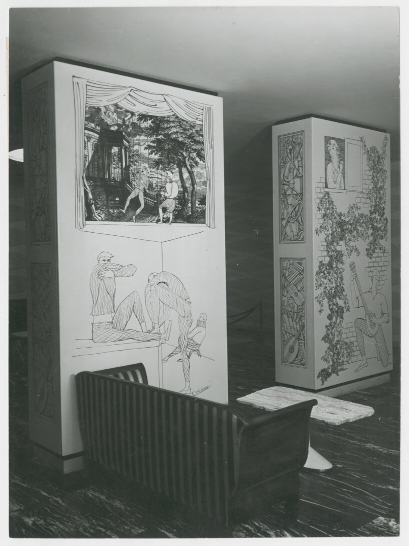 fornasetti exhibits restored harlequin drawings on panels at cineteca ...