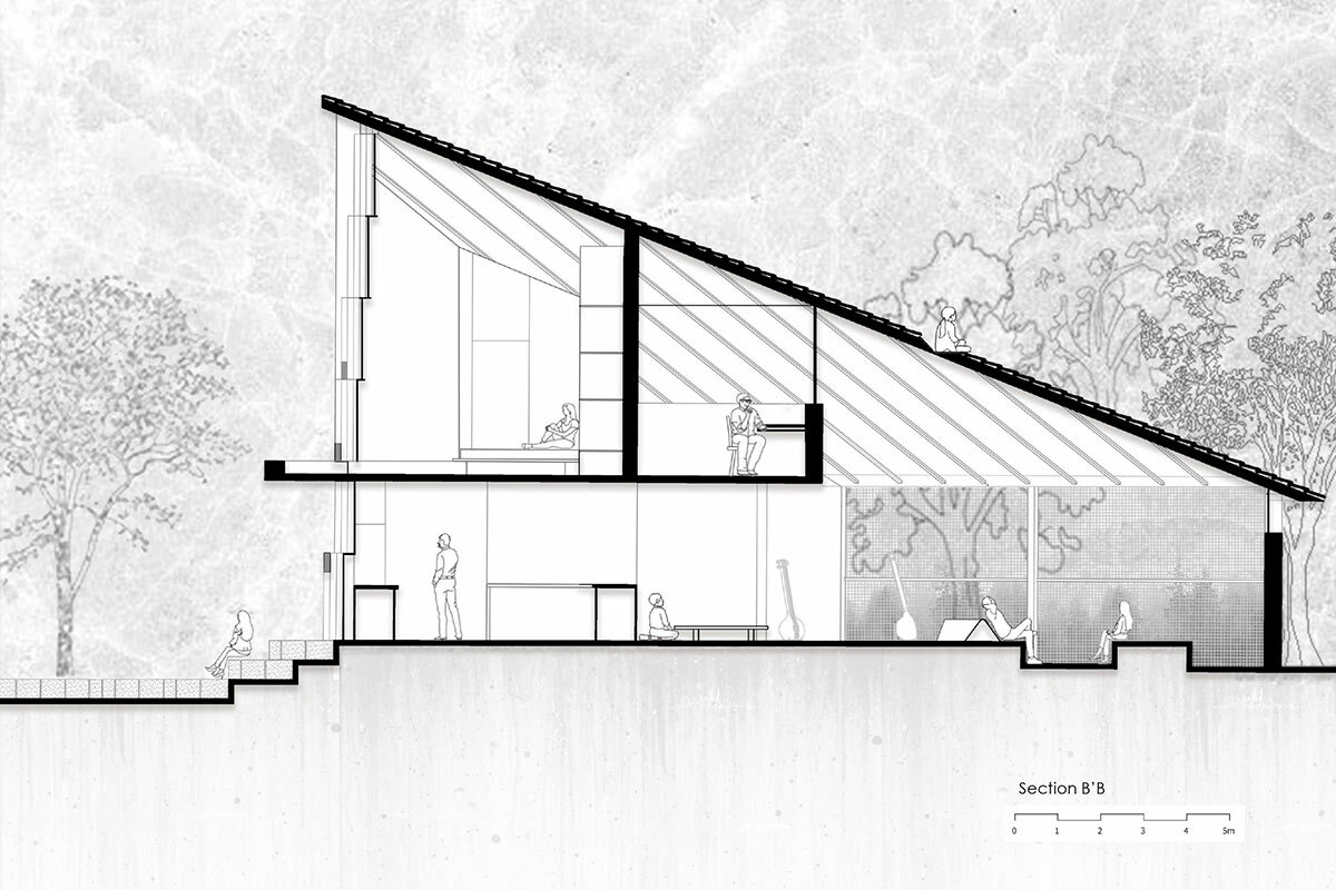 tiled rooftop amphitheater encloses wallmakers' nisarga art hub