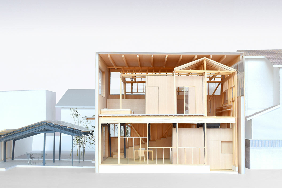 unemori architects exposes intricate structure of 'father and son house'