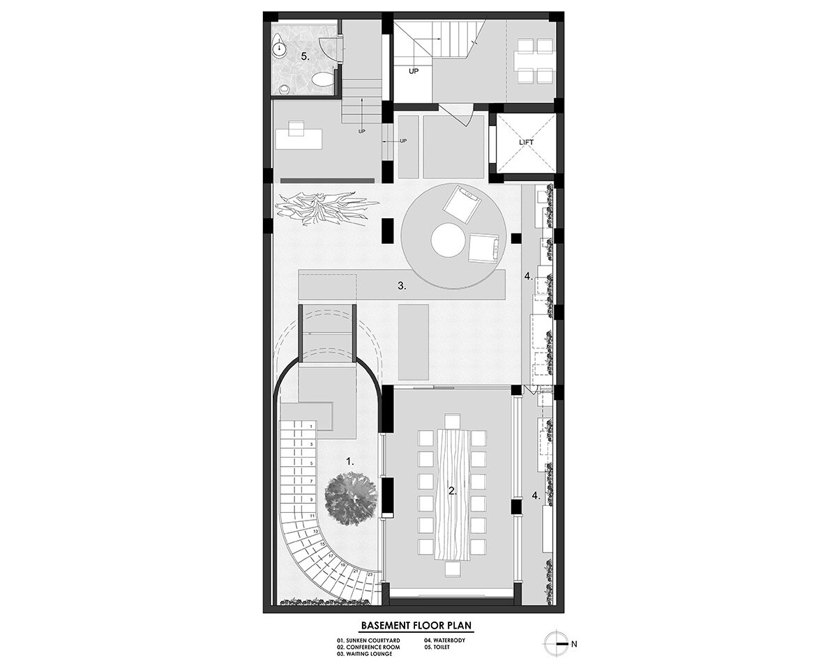 atrey design studio's tilted workspace resembles the swaying trees