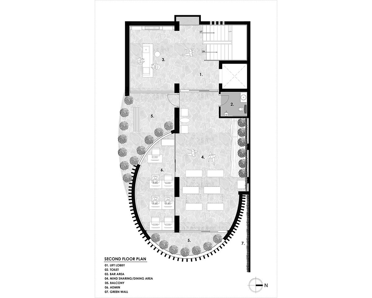 atrey design studio's tilted workspace resembles the swaying trees