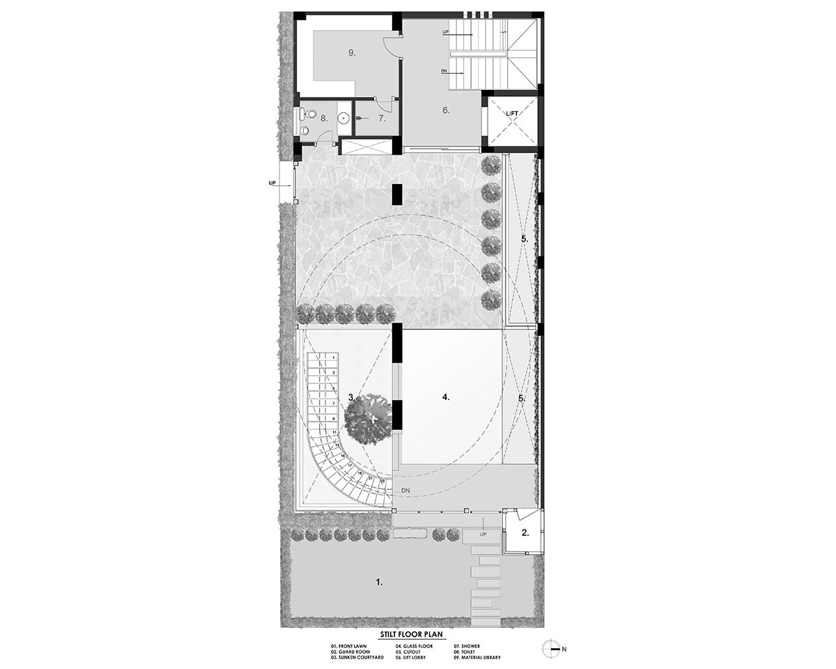 atrey design studio's tilted workspace resembles the swaying trees