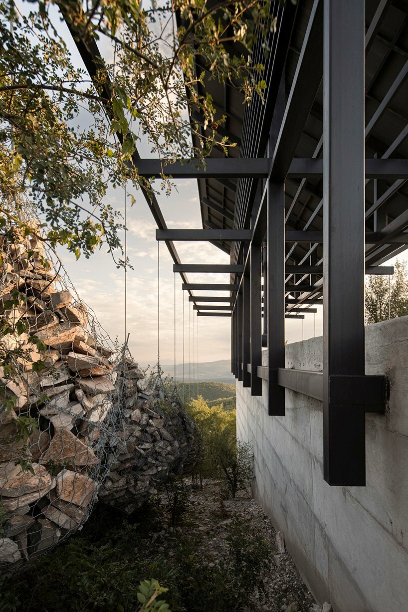 suspended gabion masses counterweight steel pavilion in mexico